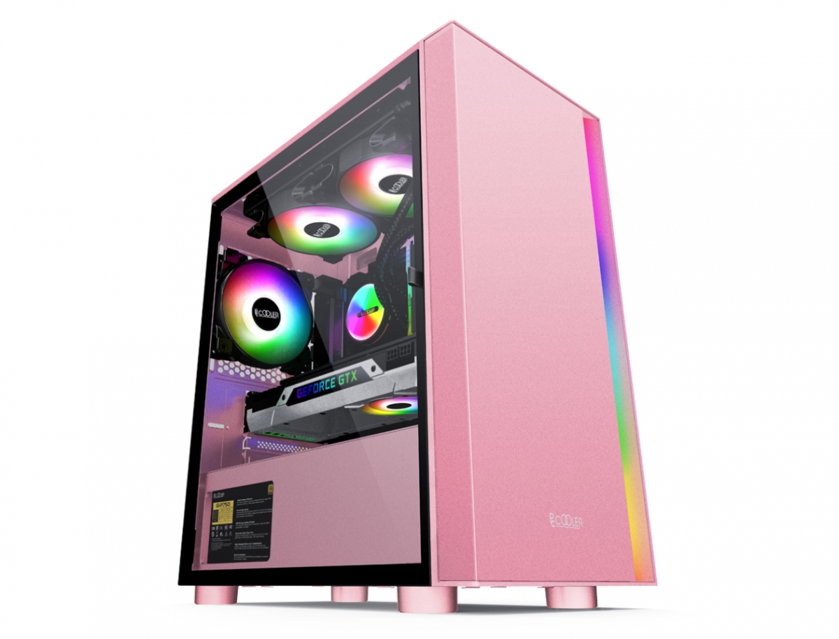 PCCooler Platinum LM300 Pink - Tempered Glass